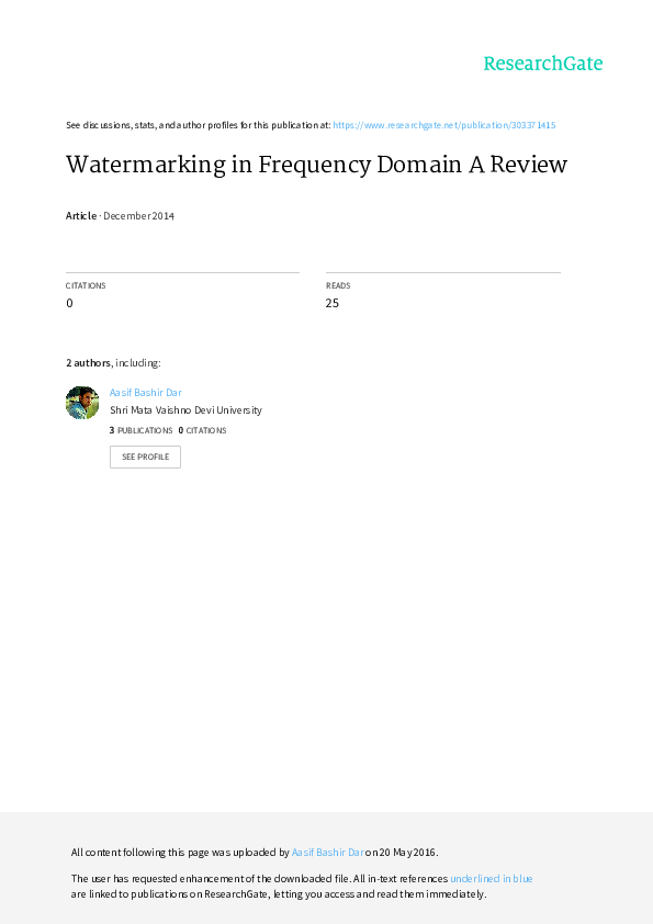 (PDF) Watermarking in Frequency Domain A Review Watermarking in Frequency Domain A Review