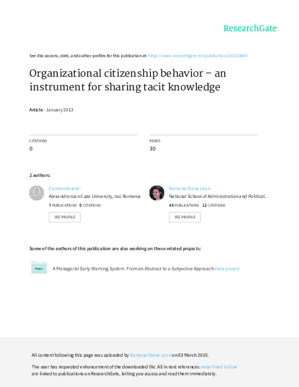 (PDF) Organizational citizenship behavior – an instrument for sharing tacit knowledge