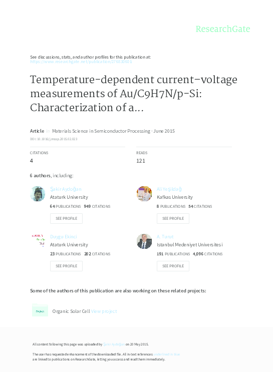 (PDF) Temperature-dependent current–voltage measurements of Au/C9H7N/p ...