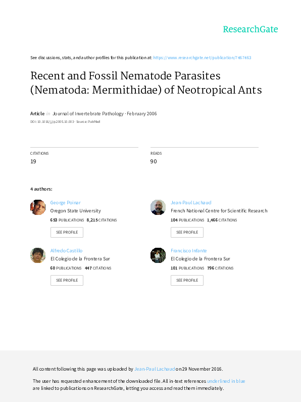 (PDF) Recent and fossil nematode parasites (Nematoda: Mermithidae) of ...