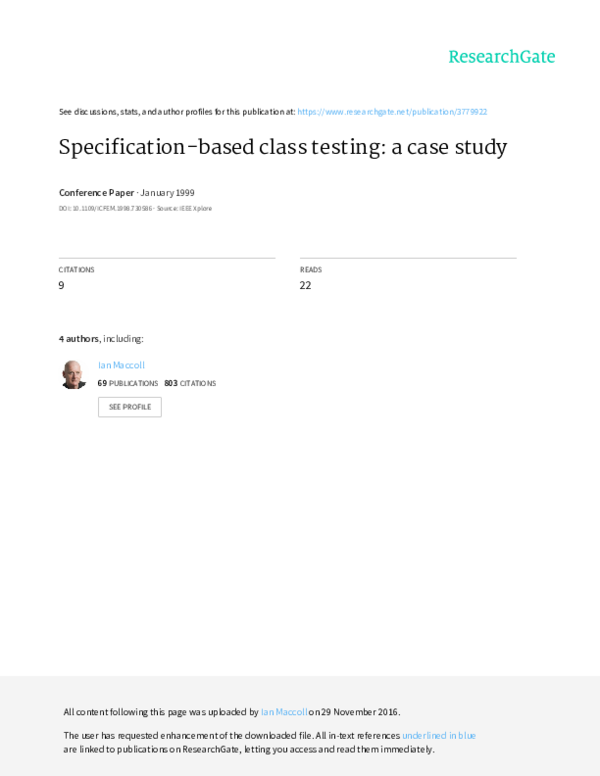 (PDF) Specification-Based Class Testing: A Case Study