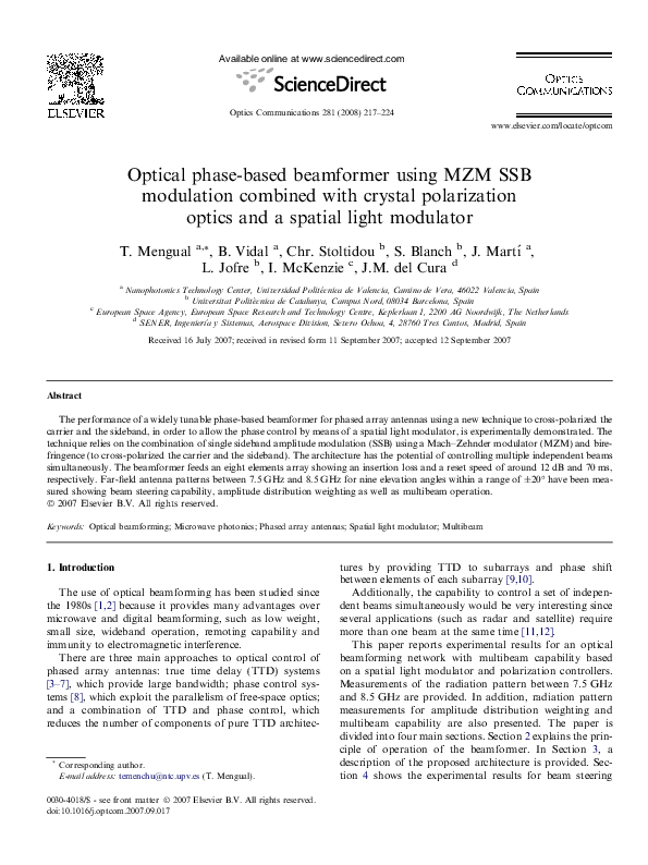 (PDF) Optical phase-based beamformer using MZM SSB modulation combined with crystal polarization ...
