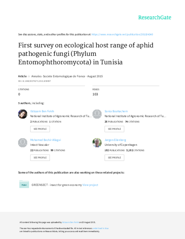 Pdf First Survey On Ecological Host Range Of Aphid Pathogenic Fungi Phylum