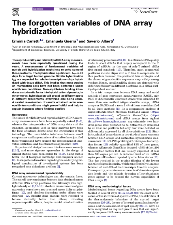 Pdf The Forgotten Variables Of Dna Array Hybridization