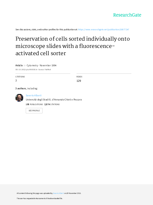 (PDF) Preservation of cells sorted individually onto microscope slides with a fluorescence ...