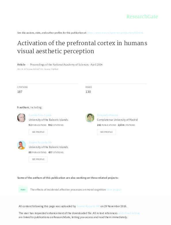 Activation of the prefrontal cortex in the human visual aesthetic ...