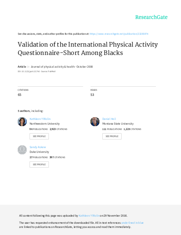 (PDF) Validation of the International Physical Activity Questionnaire-Short among Blacks