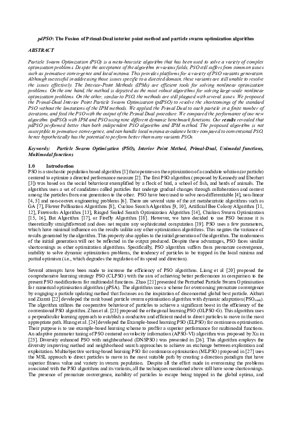 Pdf Pdpso The Fusion Of Primal Dual Interior Point Method And Particle Swarm Optimization