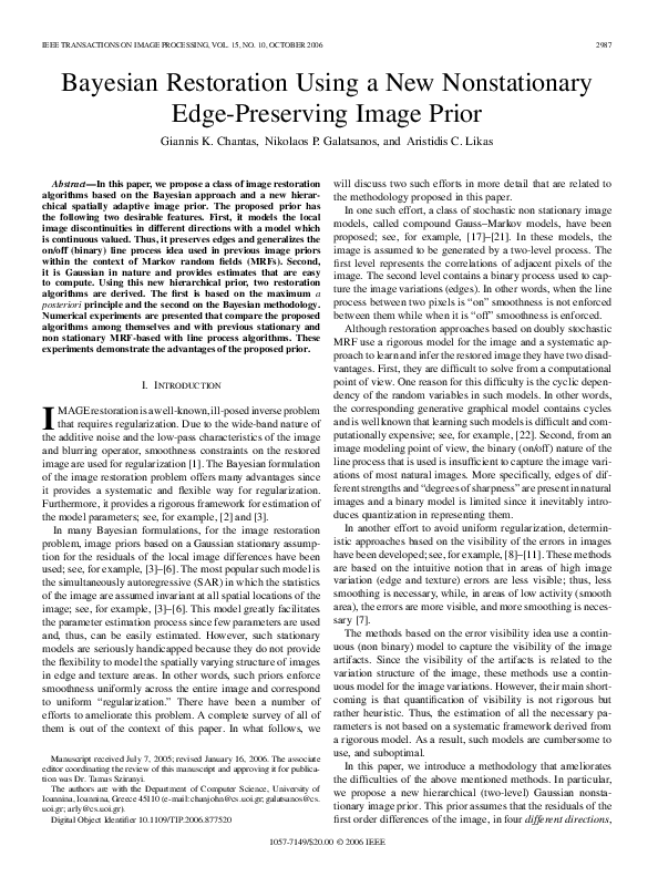 (PDF) Bayesian restoration using a new nonstationary edge-preserving image prior