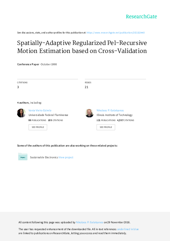 Pdf Spatially Adaptive Regularized Pel Recursive Motion Estimation Based On Cross Validation