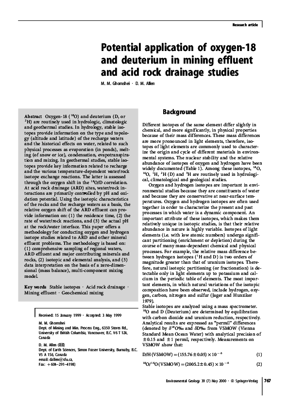 (PDF) Potential application of oxygen-18 and deuterium in mining ...