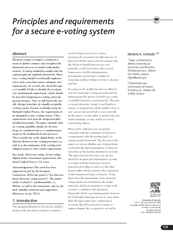 (PDF) Principles and requirements for a secure e-voting system