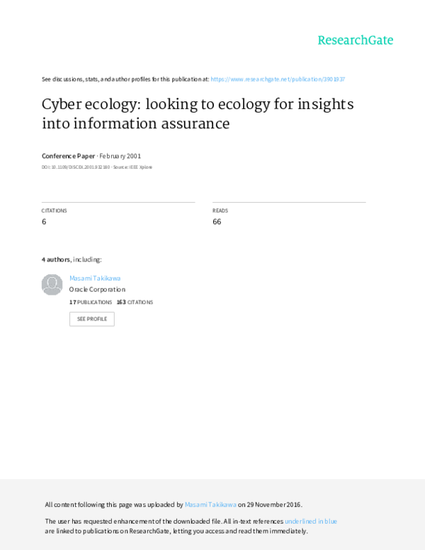 (PDF) Cyber ecology: looking to ecology for insights into information ...