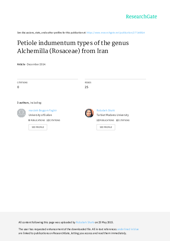 (PDF) Petiole indumentum types of the genus Alchemilla (Rosaceae) from Iran