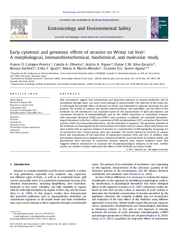 (PDF) Early cytotoxic and genotoxic effects of atrazine on Wistar rat liver: A morphological ...