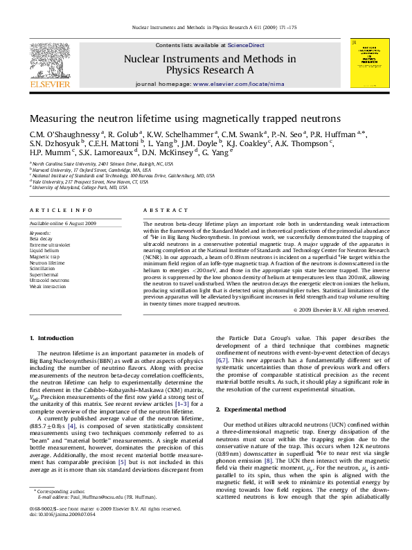 (PDF) Measuring the neutron lifetime using magnetically trapped neutrons