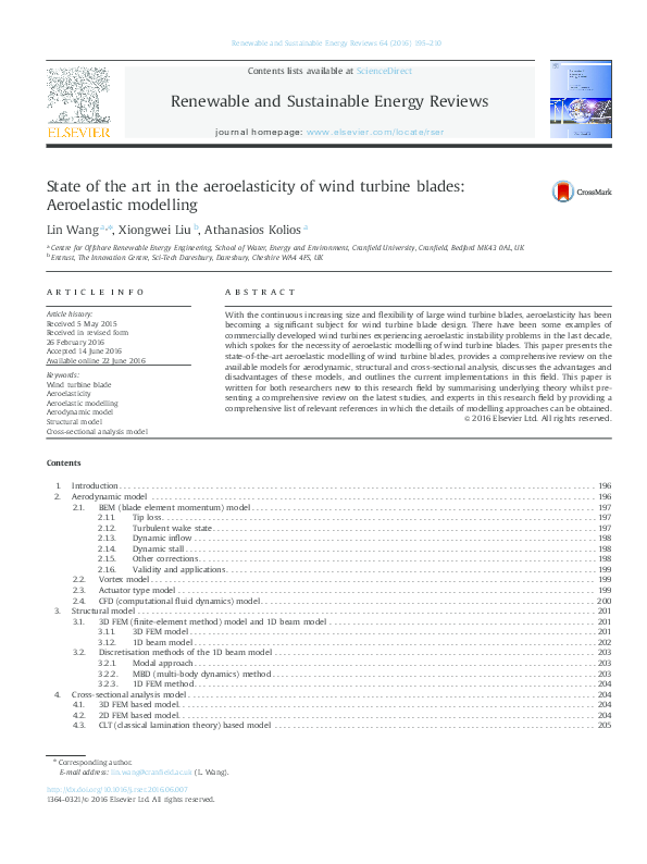 (PDF) State of the art in the aeroelasticity of wind turbine blades: Aeroelastic modelling