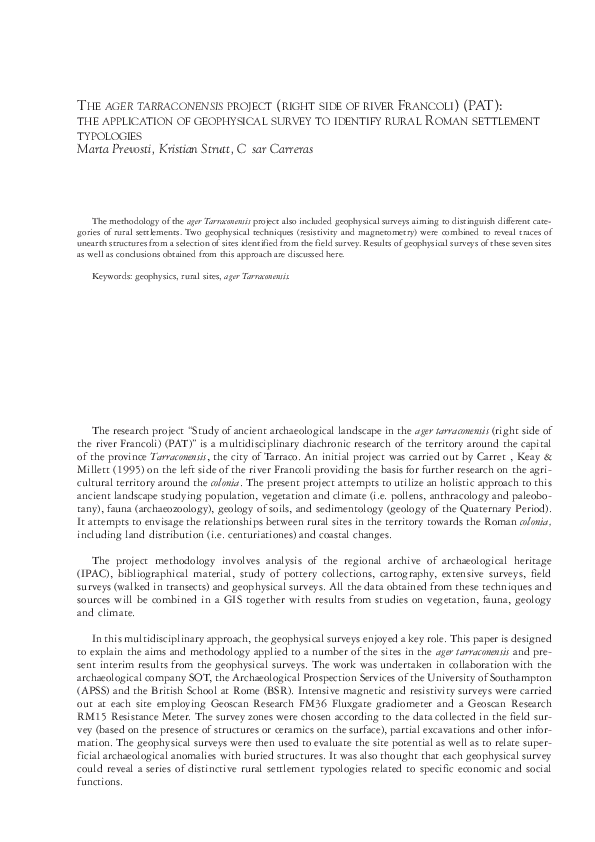 (PDF) THE AGER TARRACONENSIS PROJECT (RIGHT SIDE OF RIVER FRANCOLI ...