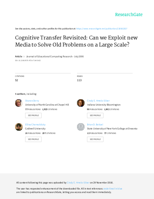 (PDF) Cognitive Transfer Revisited: Can we Exploit new Media to Solve ...