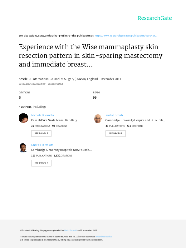 (PDF) Experience with the Wise mammaplasty skin resection pattern in ...