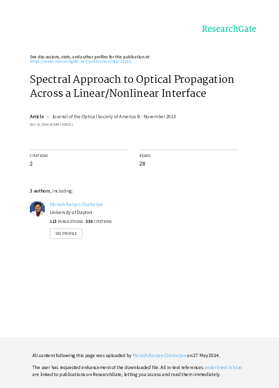 Pdf Spectral Approach To Optical Propagation Across A Linear Nonlinear Interface