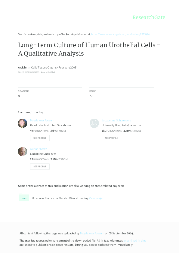 (PDF) Long-Term Culture of Human Urothelial Cells – A Qualitative Analysis