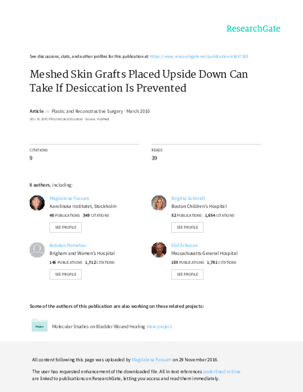 (PDF) Meshed Skin Grafts Placed Upside Down Can Take If Desiccation Is ...
