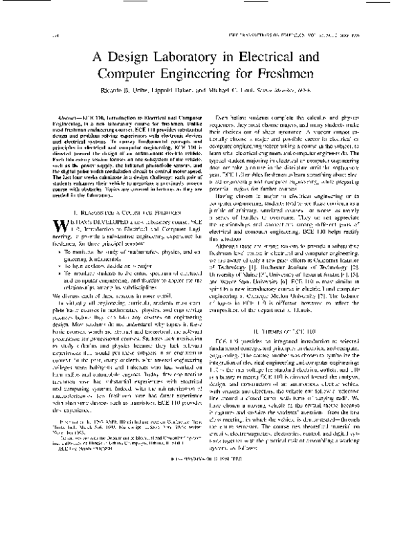 (PDF) A design laboratory in electrical and computer engineering for freshmen