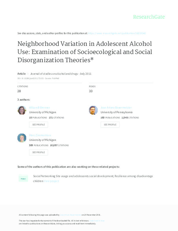 (PDF) Neighborhood Variation in Adolescent Alcohol Use: Examination of Socioecological and ...