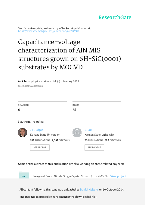 (PDF) Capacitance-voltage characterization of AlN MIS structures grown on 6H-SiC(0001 ...