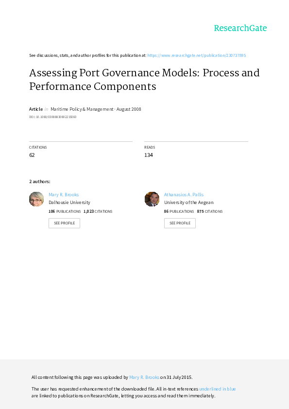 (PDF) Assessing port governance models: process and performance components