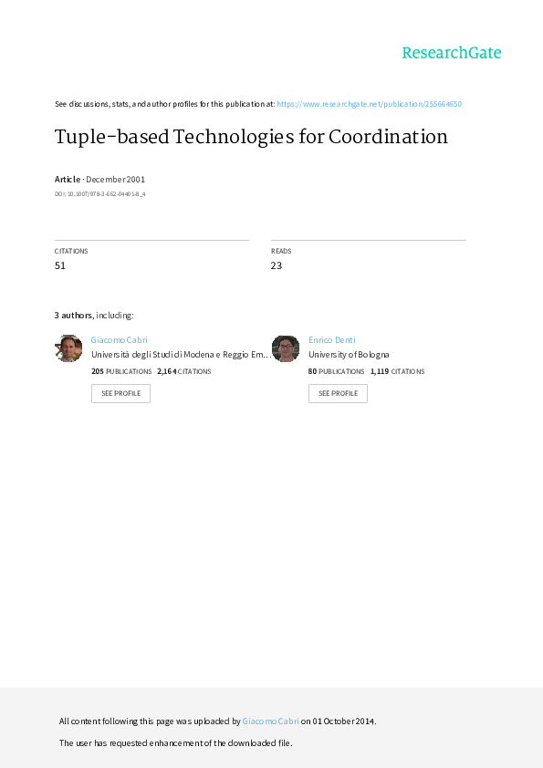 (PDF) Tuple-based Technologies for Coordination