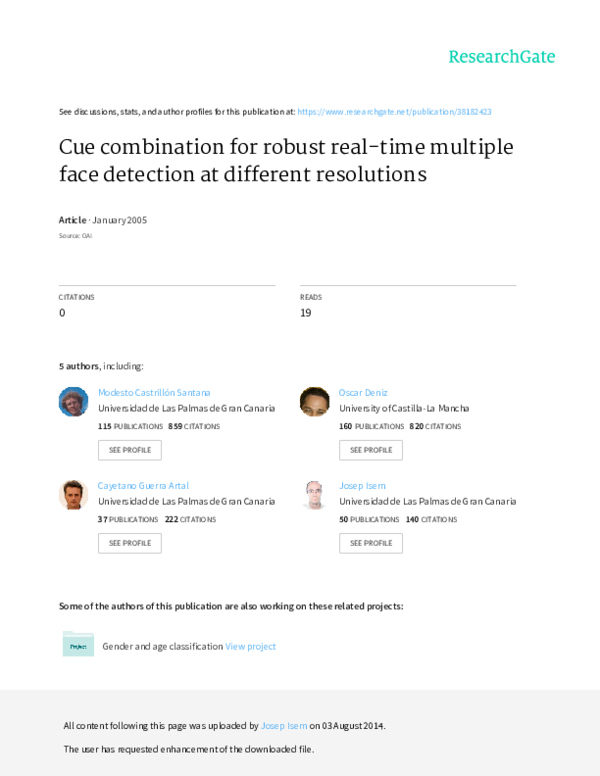 Pdf Cue Combination For Robust Real Time Multiple Face Detection At Different Resolutions