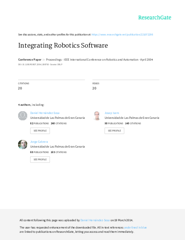 (PDF) Integrating Robotics Software