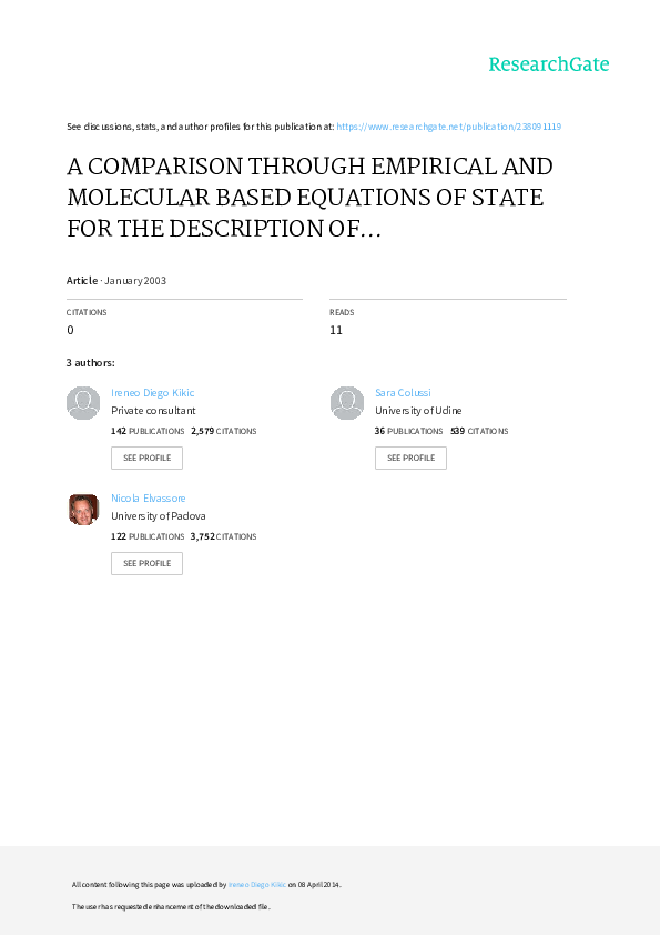 (PDF) A Comparison Through Empirical and Molecular Based Equations of ...