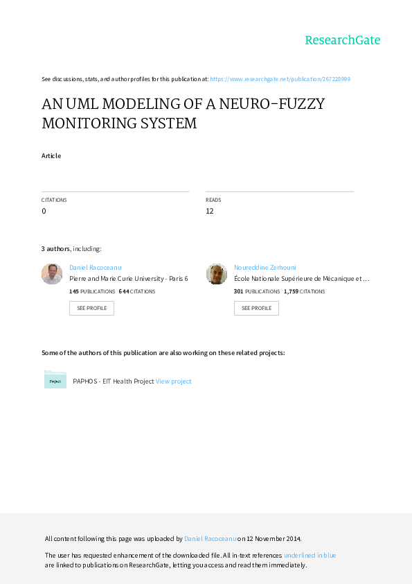 (PDF) An Uml Modeling of a Neuro-Fuzzy Monitoring System