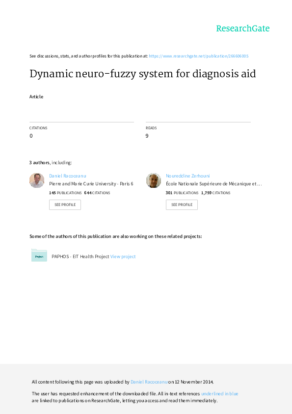 (PDF) Dynamic neuro-fuzzy system for diagnosis aid