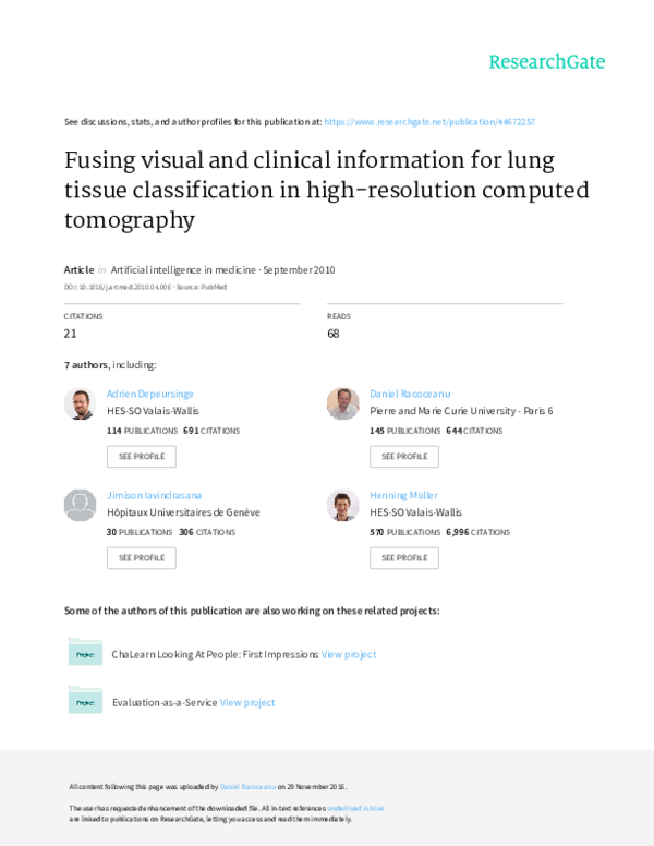 (PDF) Fusing visual and clinical information for lung tissue classification in high-resolution ...