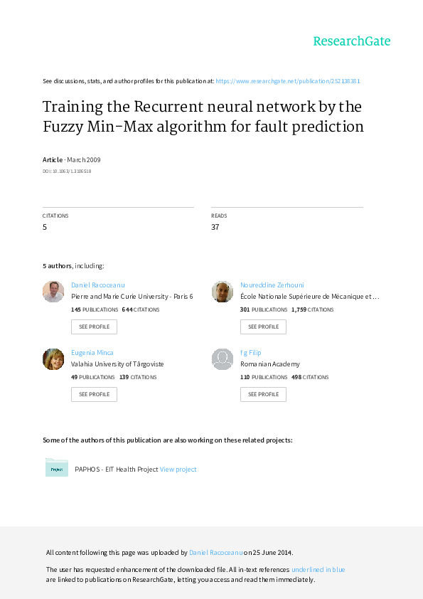 Pdf Training The Recurrent Neural Network By The Fuzzy Min Max Algorithm For Fault Prediction