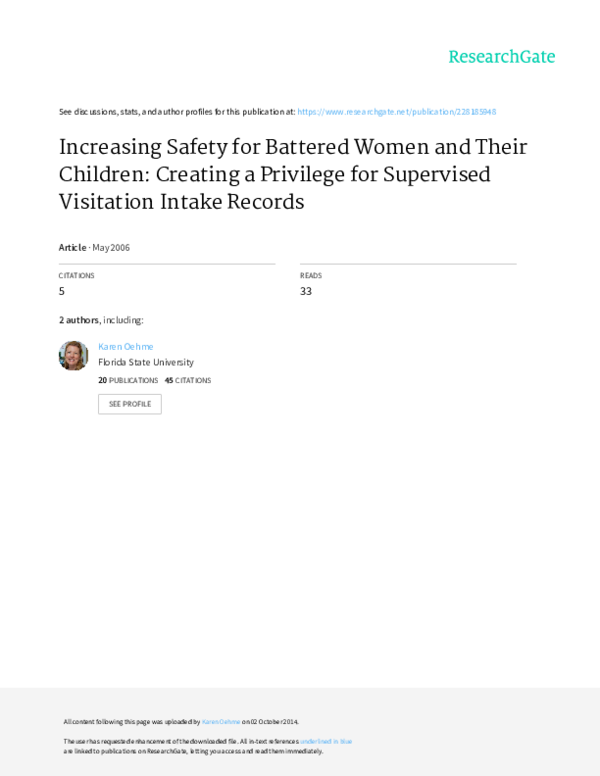 (PDF) Increasing Safety for Battered Women and Their Children: Creating ...