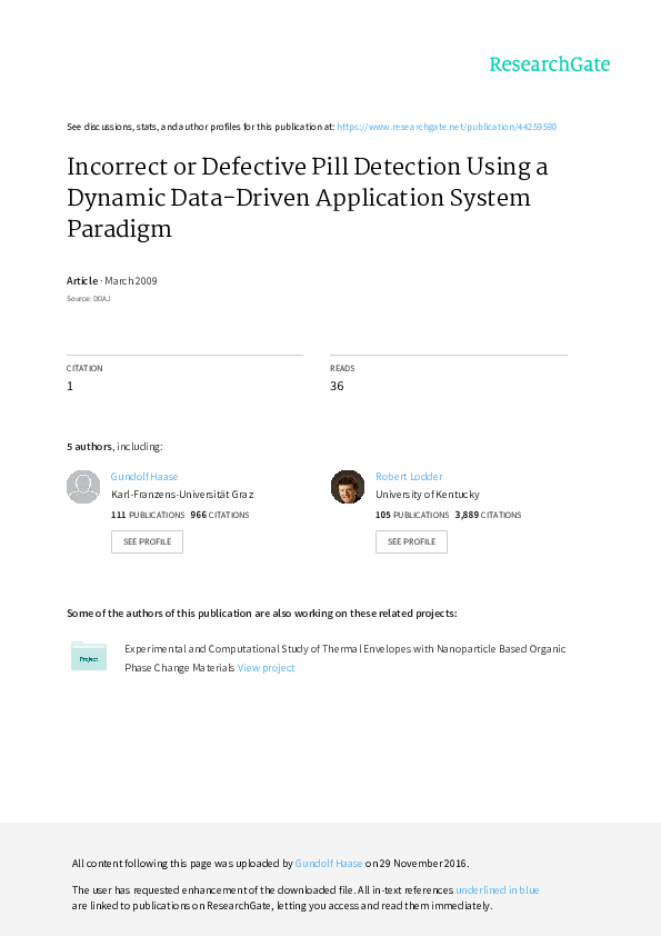 (PDF) Incorrect or Defective Pill Detection Using a Dynamic Data-Driven Application System Paradigm