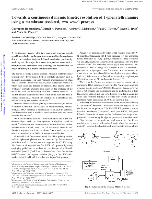 (PDF) Towards a continuous dynamic kinetic resolution of 1 ...