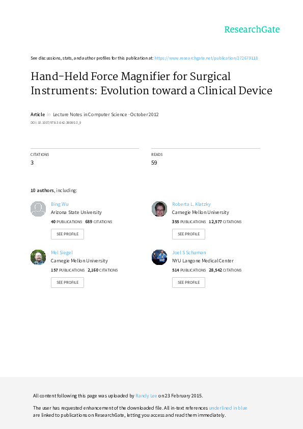 (PDF) Hand-Held Force Magnifier for Surgical Instruments