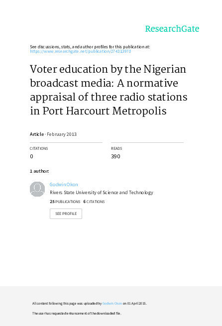 (PDF) Voter education by the Nigerian broadcast media: A normative ...