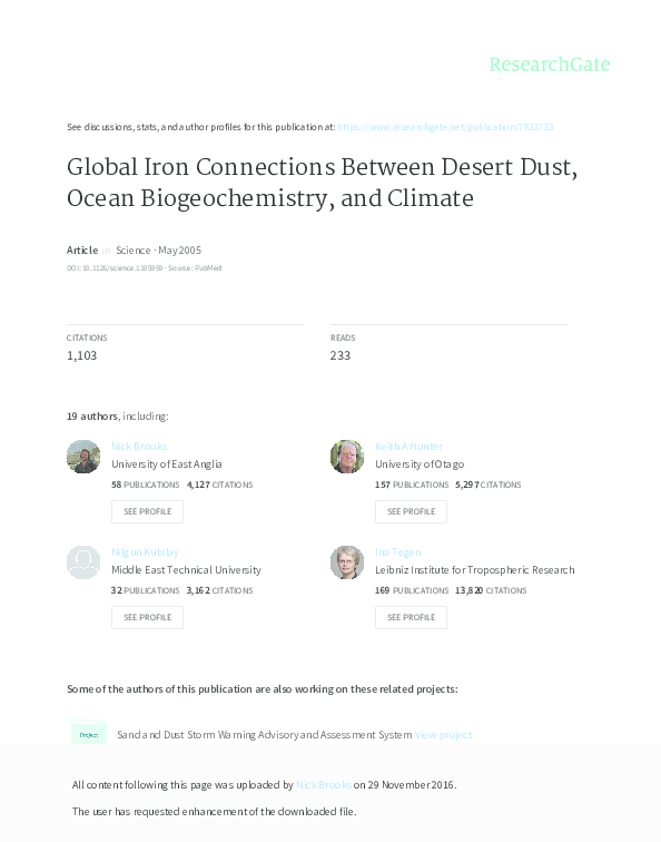 (PDF) Global Iron Connections Between Desert Dust, Ocean ...