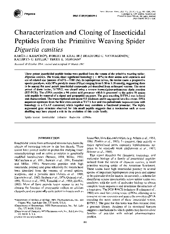 (PDF) Characterization and cloning of insecticidal peptides from the ...