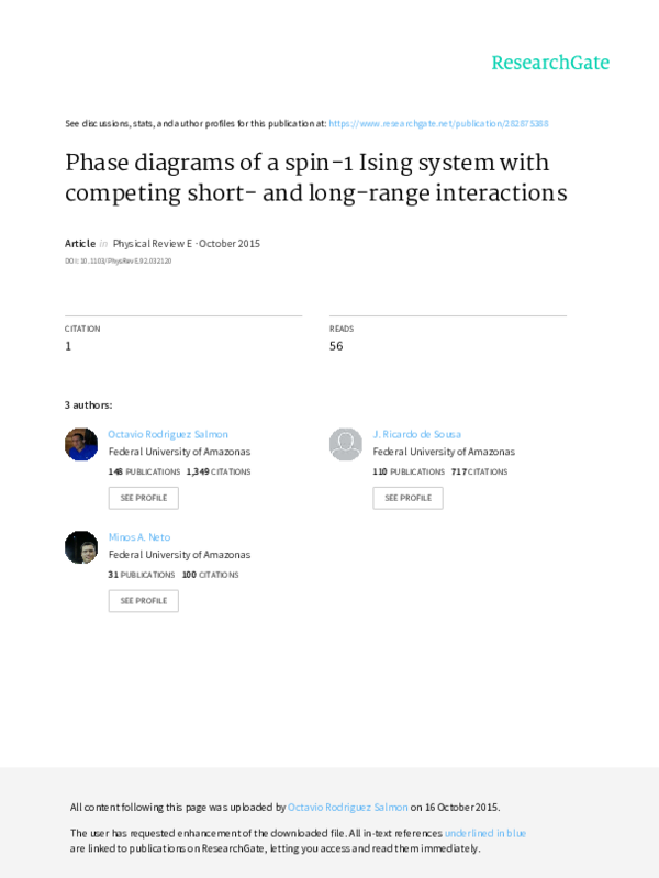 (PDF) Phase diagrams of a spin-1 Ising system with competing short- and long-range interactions