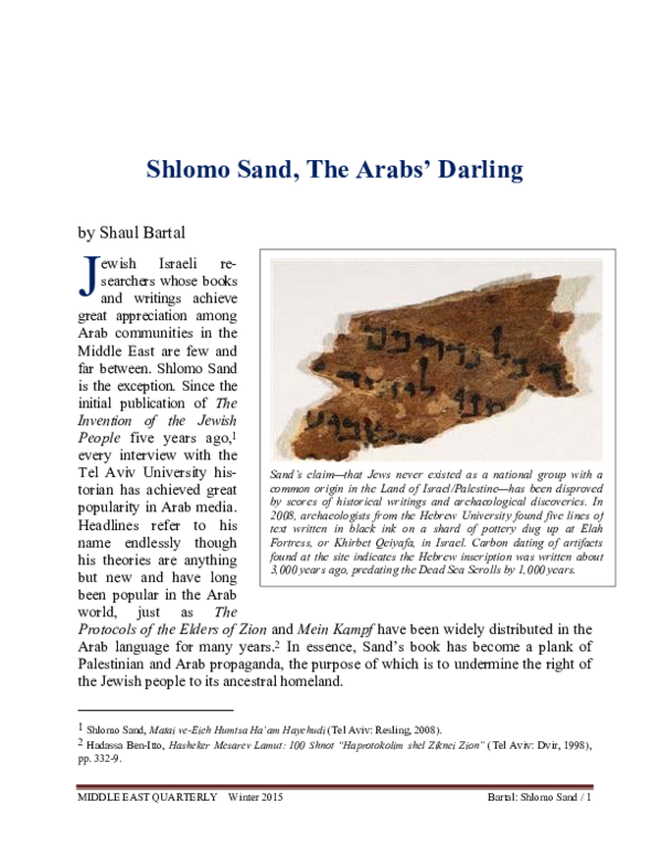 (PDF) Shlomo Sand, The Arabs' Darling
