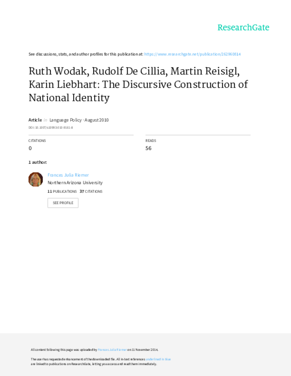 (PDF) Ruth Wodak, Rudolf De Cillia, Martin Reisigl, Karin Liebhart: The ...