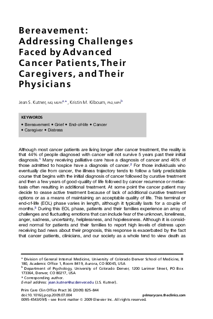 (PDF) Bereavement: Addressing Challenges Faced by Advanced Cancer ...